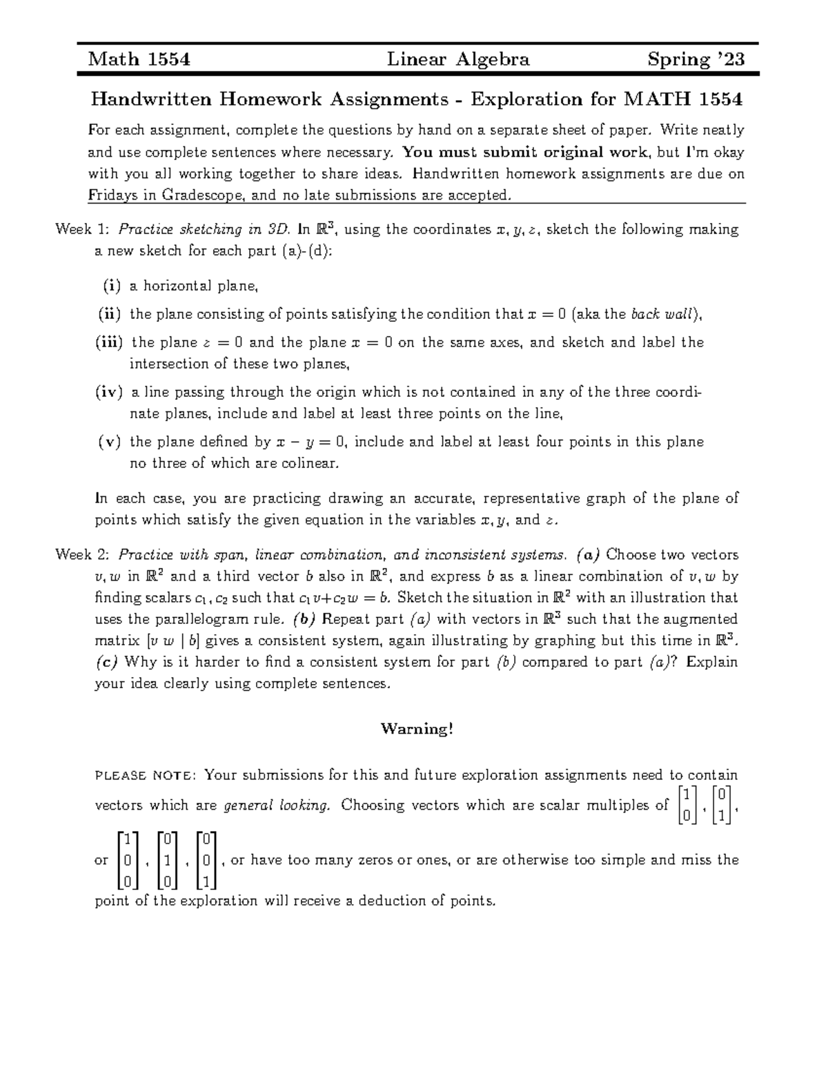 Ma1554s23 handwritten hw - Math 1554 Linear Algebra Spring ...