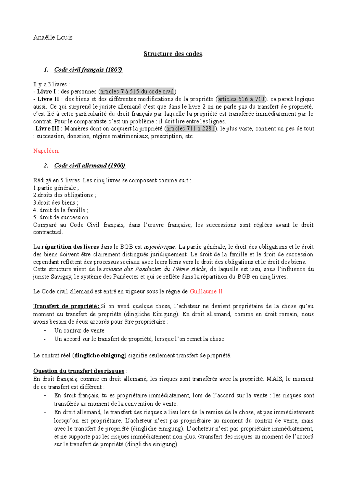Différents codes civils comparé - Structure des codes. 1. Code civil ...