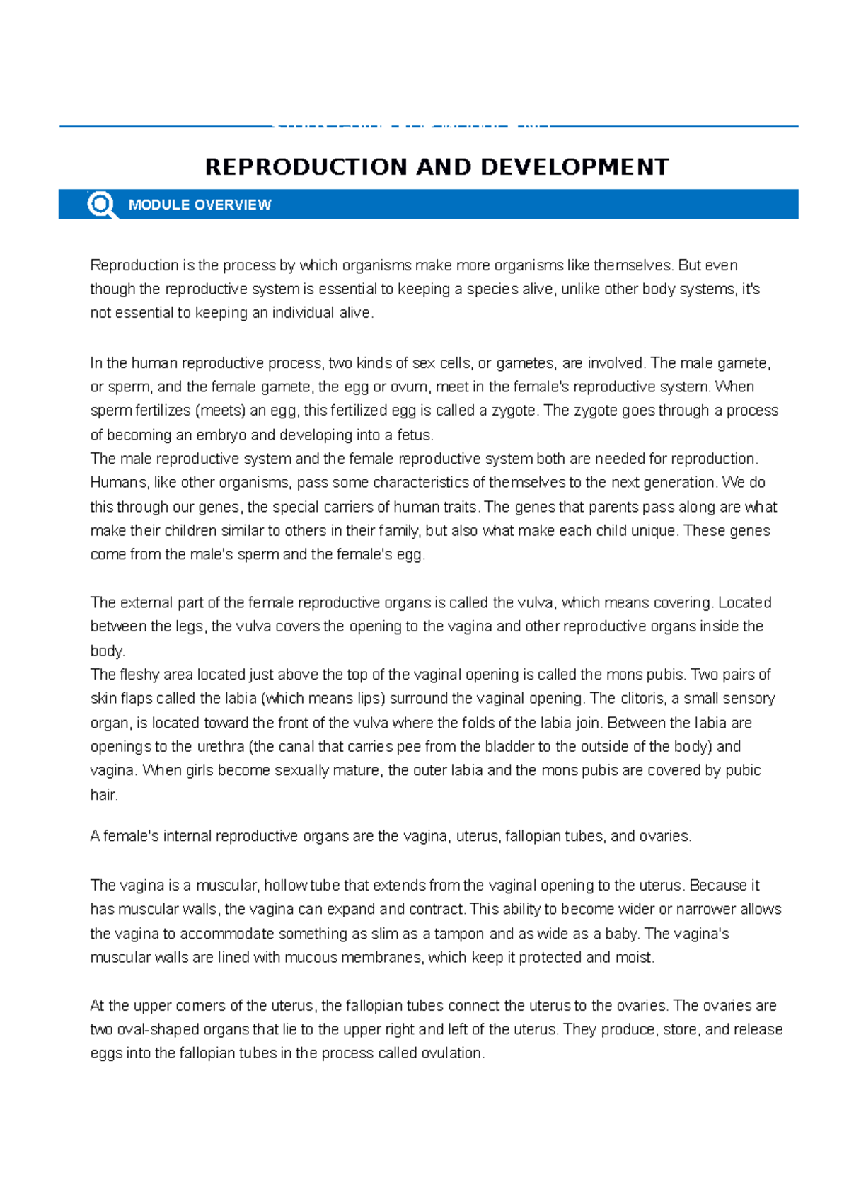 SC120 Study Guide 5 Anatomy and Physiology - REPRODUCTION AND ...