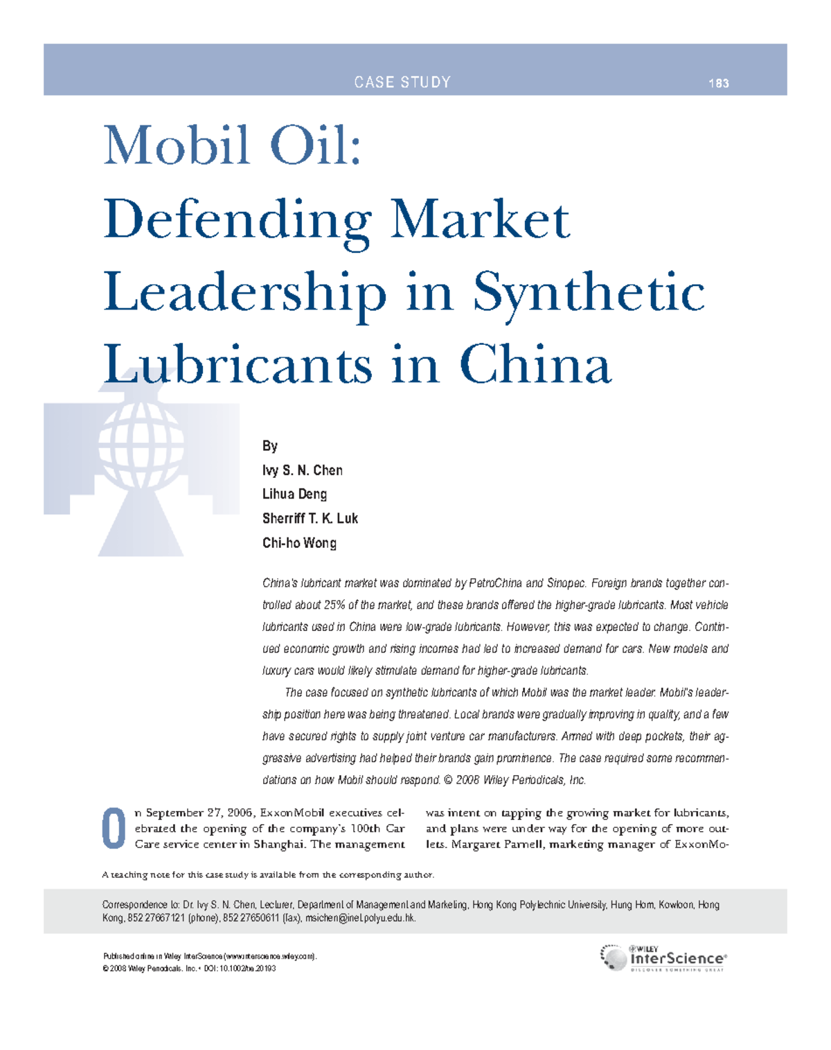 Case study in market leadership - Mobil oil - O n September 27, 2006 ...
