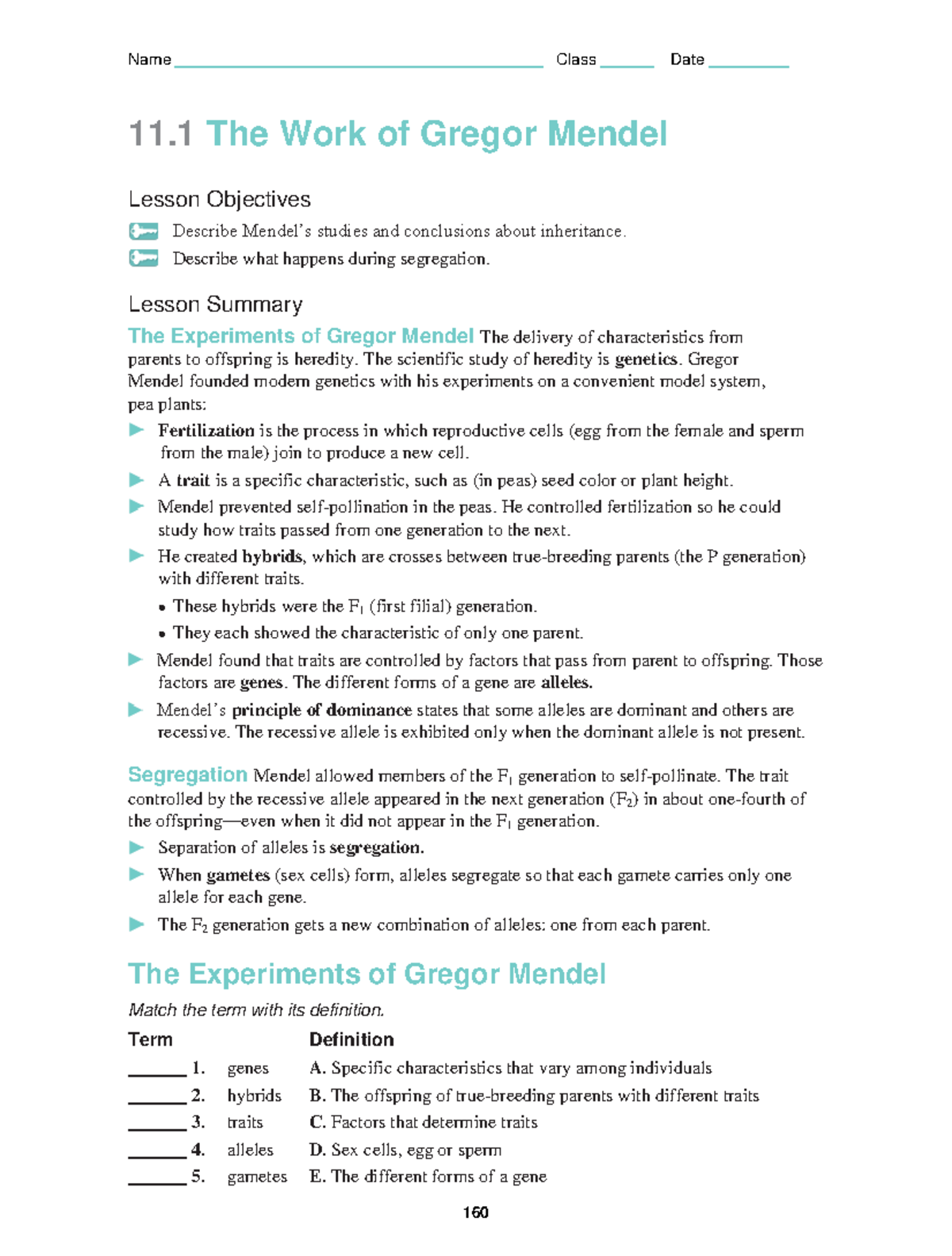 Chapter 11 study workbook whole - 11 The Work of Gregor Mendel ...
