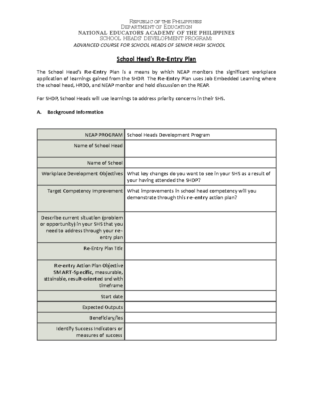 Deped re entry plan - action plan - REPUBLIC OF THE PHILIPPINES ...