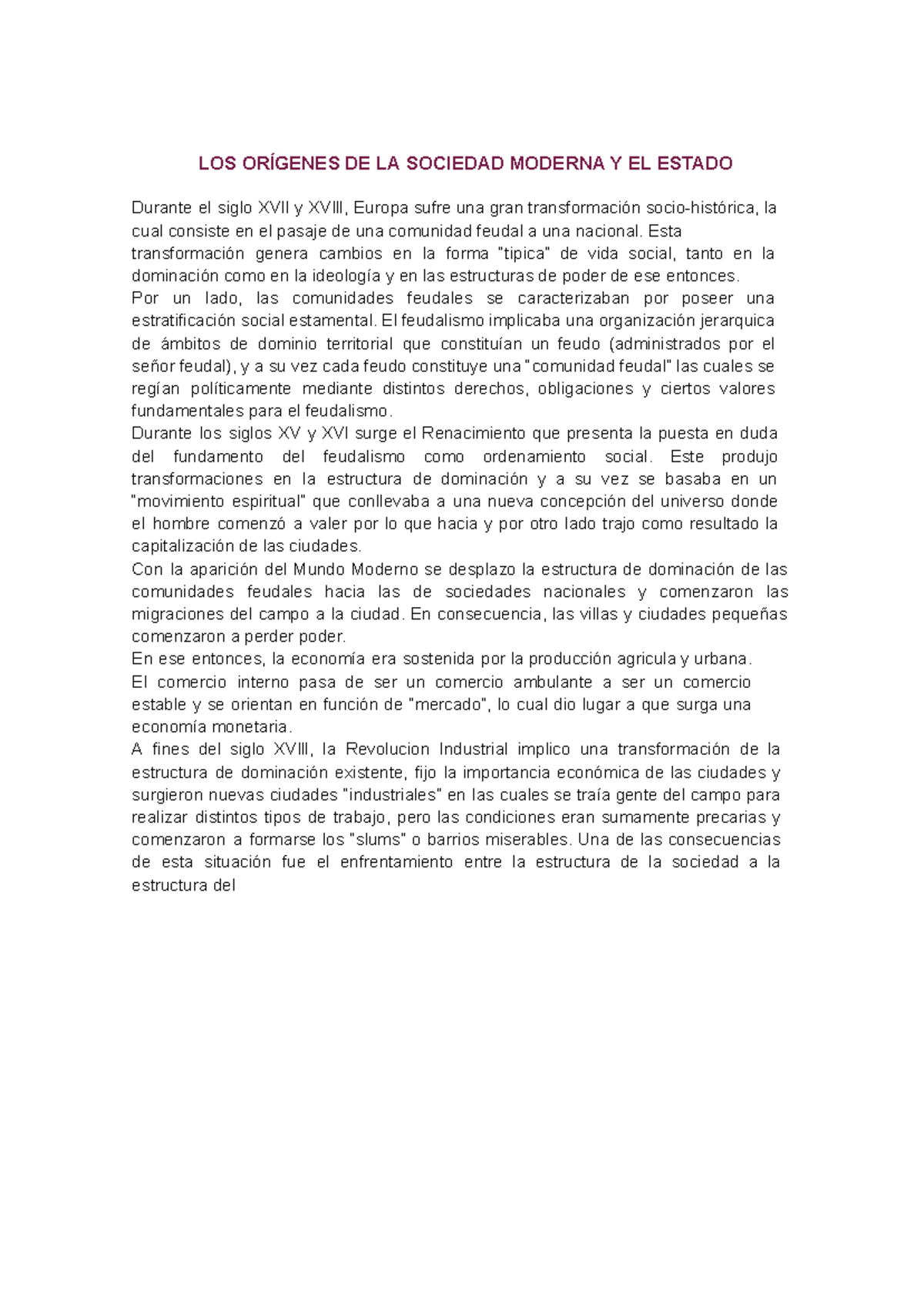 LA Conformación DE LAS Sociedades Modernas - LOS ORÍGENES DE LA ...