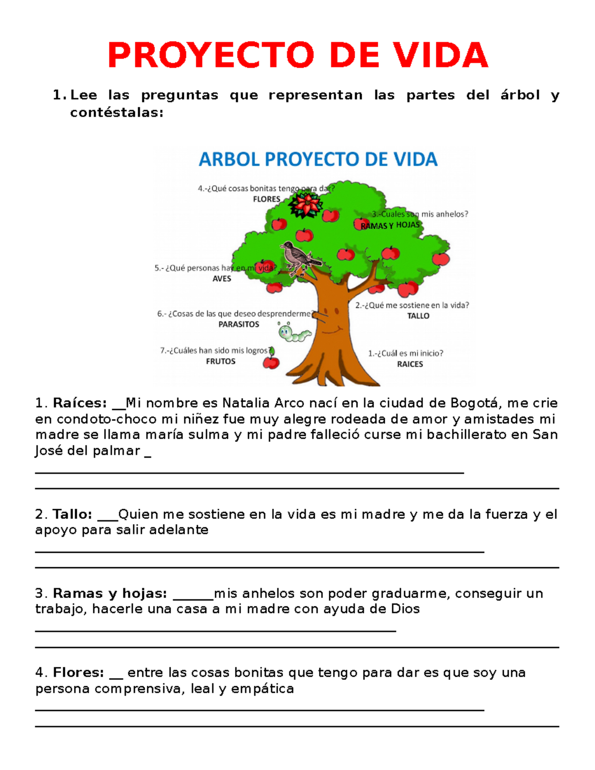 2 Clase Proyecto de Vida - PROYECTO DE VIDA 1. Lee las preguntas que ...