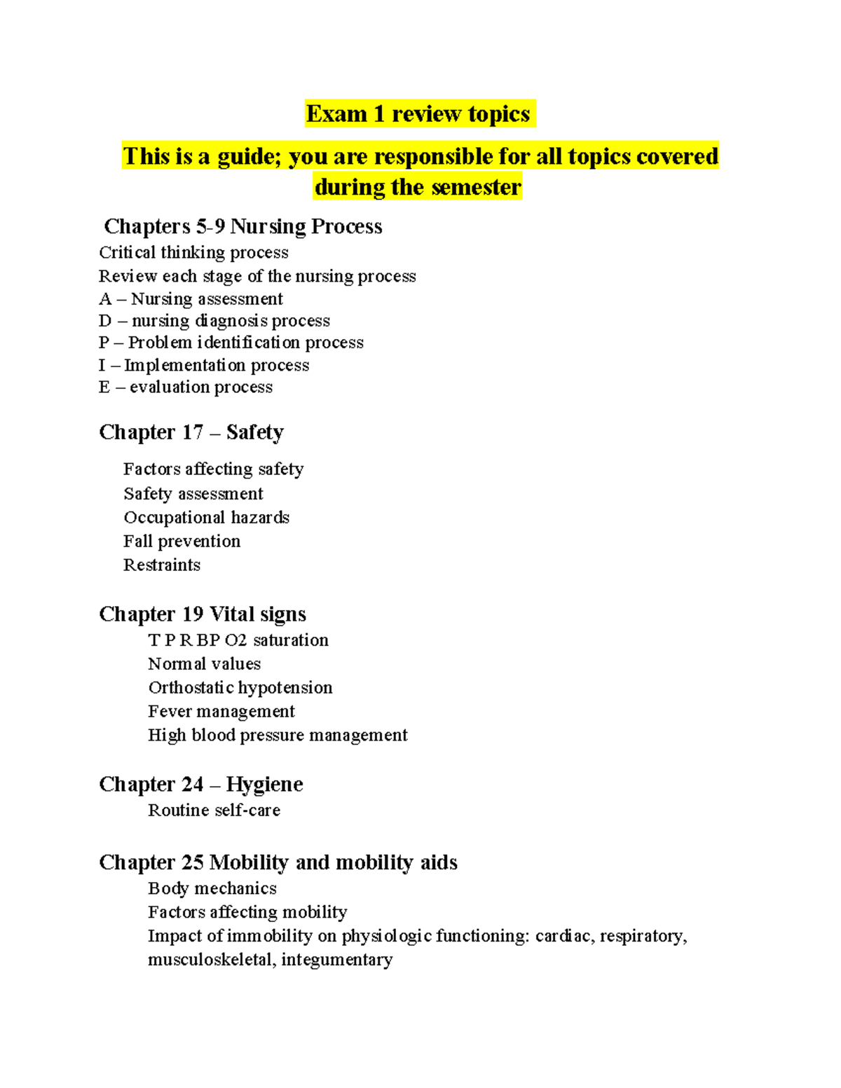 Exam 1 review topics - N/A - Exam 1 review topics This is a guide; you ...