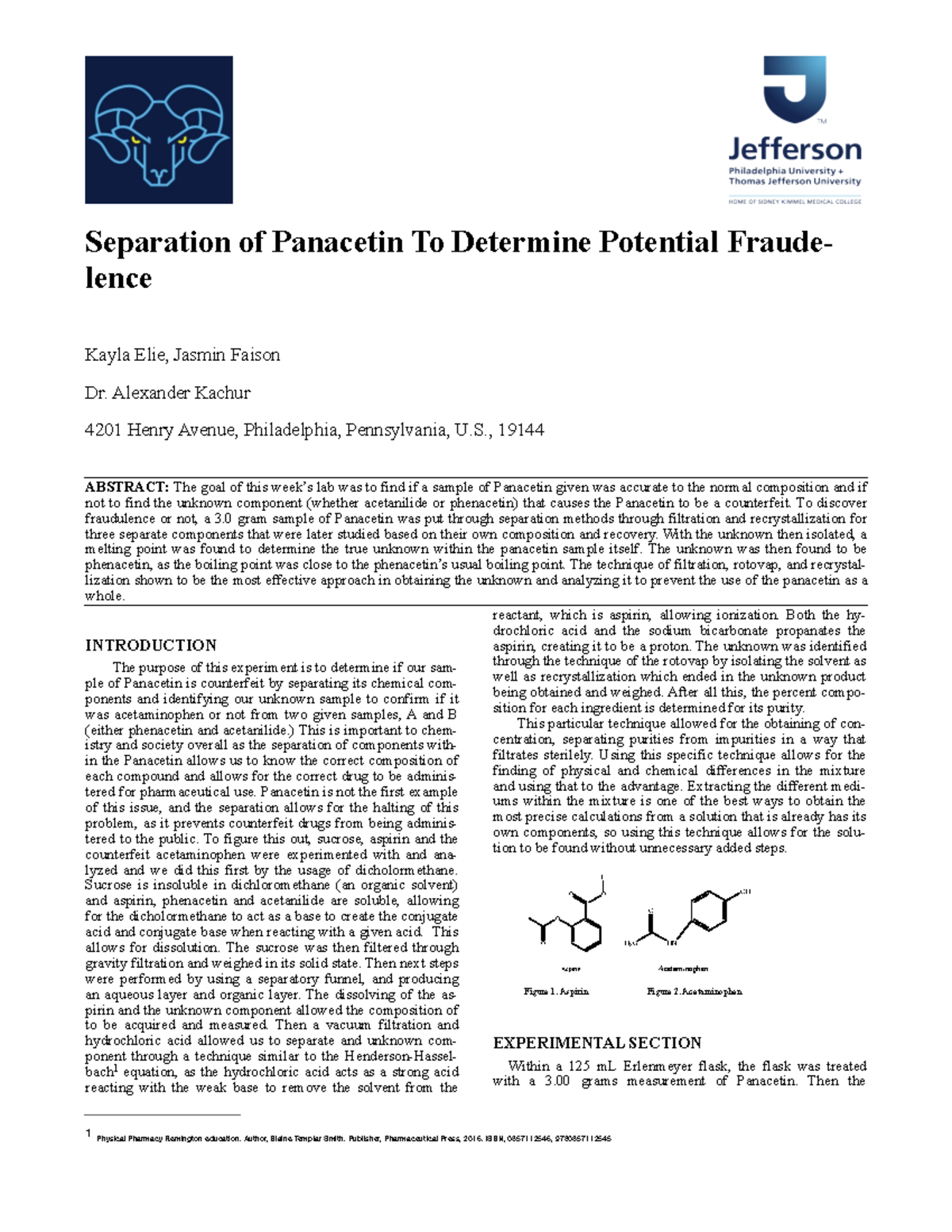 Full Report Template (1) ghg - !! Separation of Panacetin To Determine ...