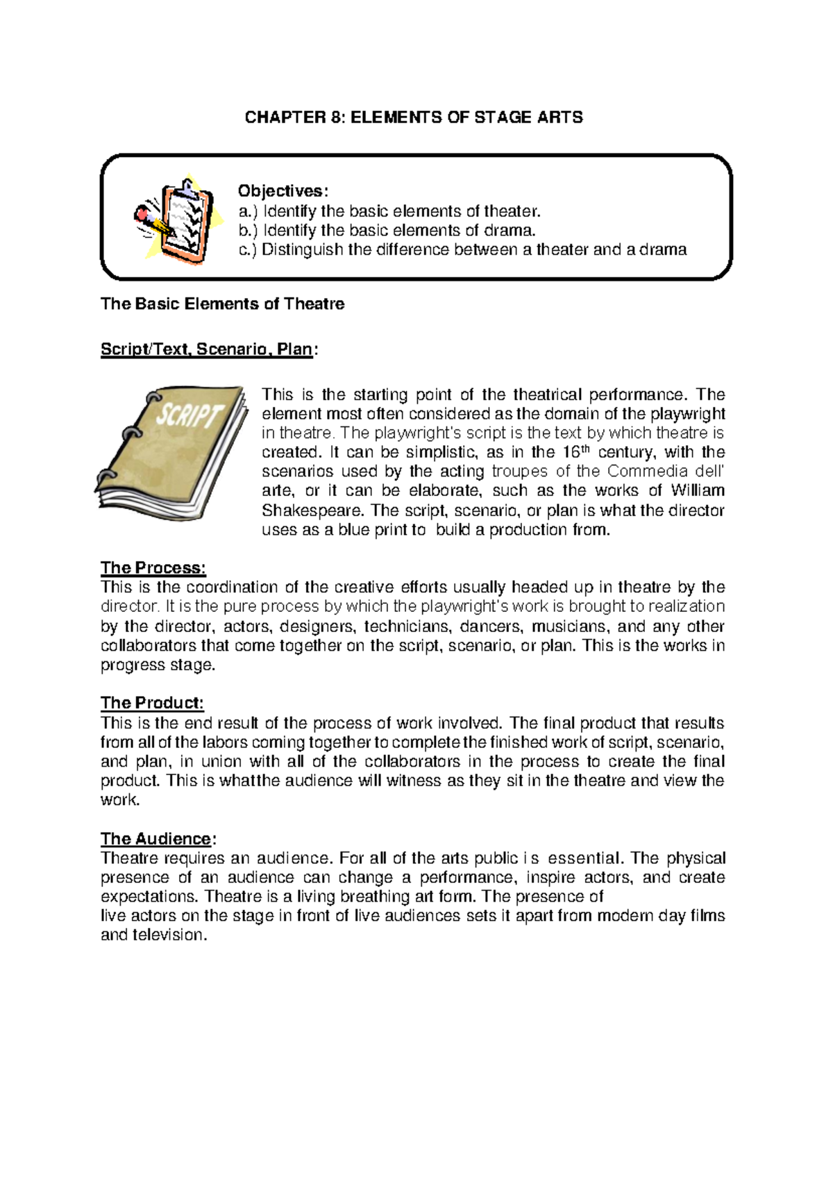 Chapter 8 Elements of Drama - CHAPTER 8: ELEMENTS OF STAGE ARTS The ...