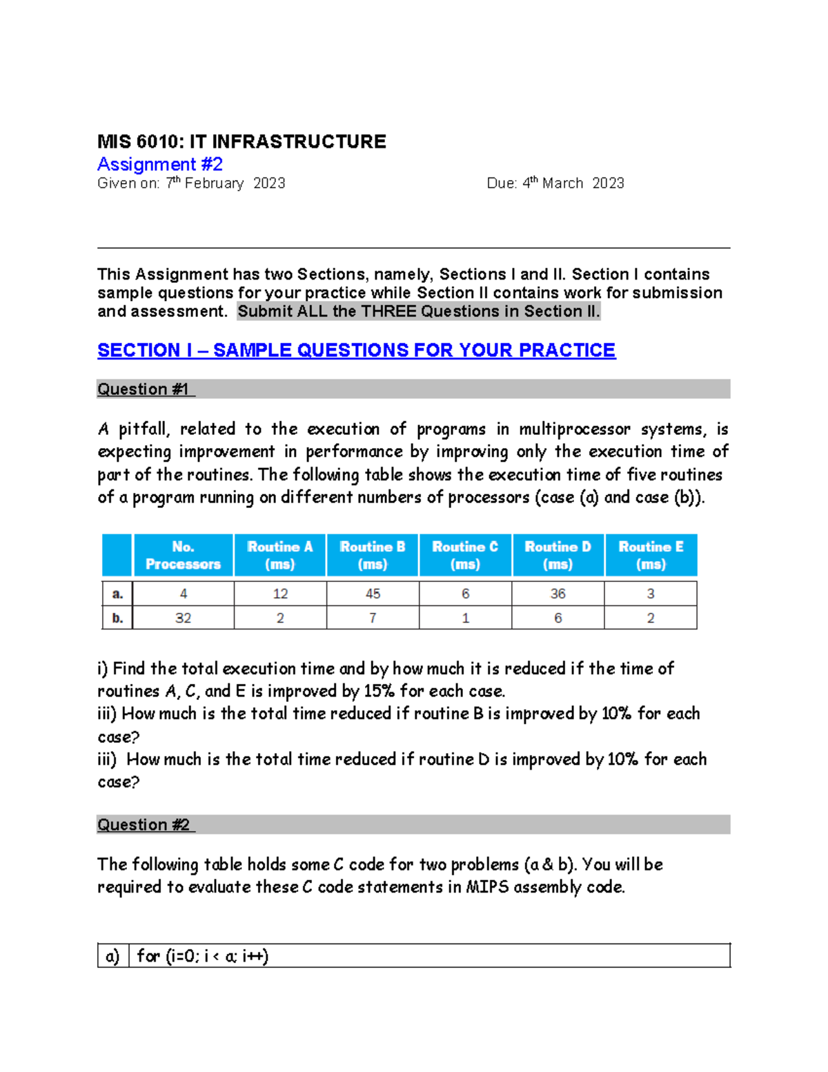 MIPS assigment - assignment - MIS 6010: IT INFRASTRUCTURE Assignment Given on: 7th February 2023 ...
