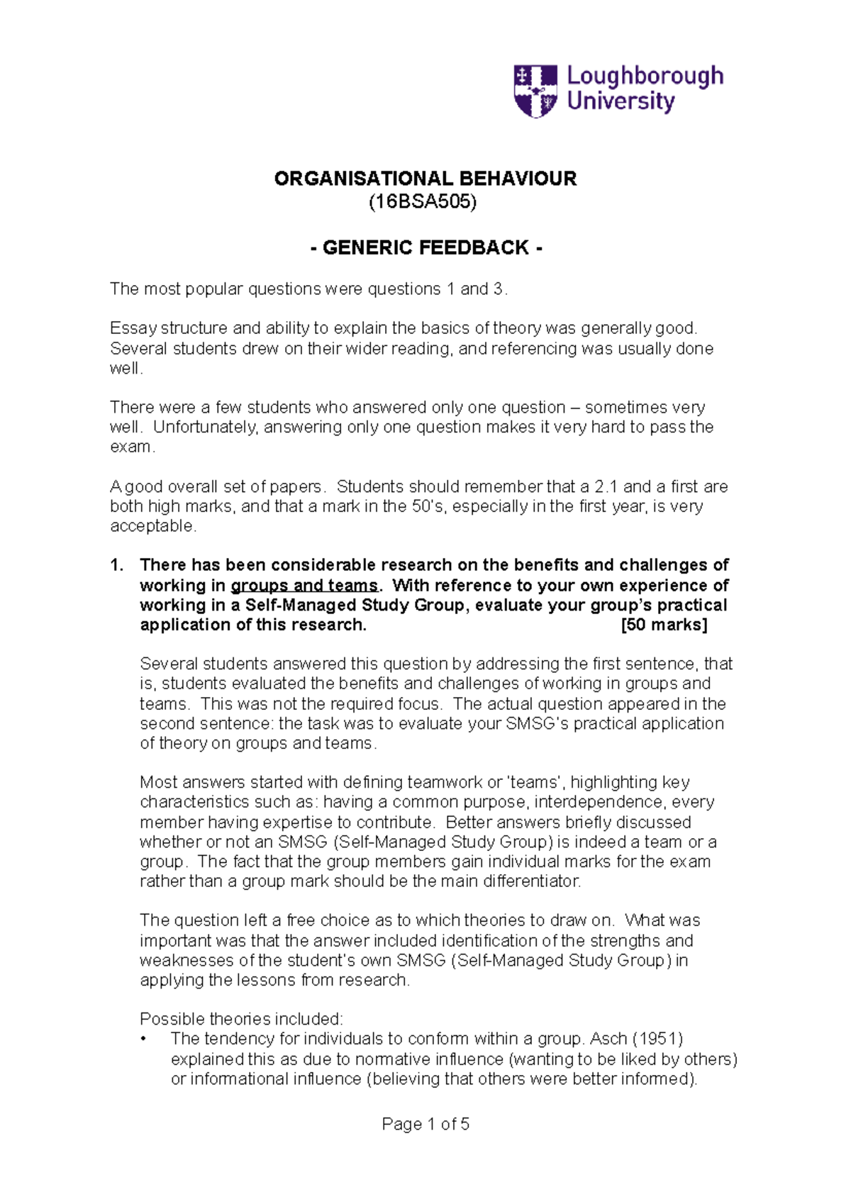 2016 Organisational Behaviour Paper - ORGANISATIONAL BEHAVIOUR ...