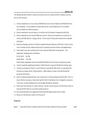 TAXA7312T1a - Taxation 3A exam paper - MODULE NAME: MODULE CODE ...