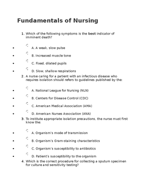 QUIZ 3 - SHORT QUIZZES FOR NURSING - Fundamentals of Nursing A female ...