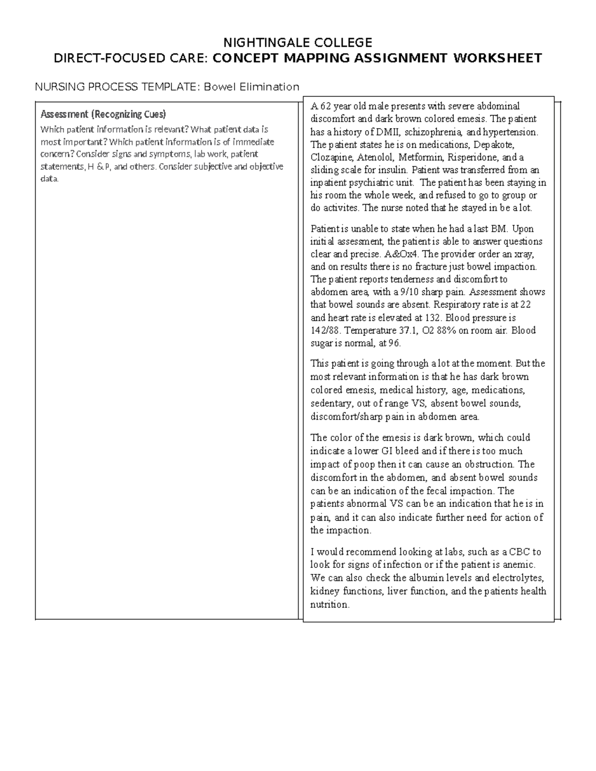 Concept Map #3 - NIGHTINGALE COLLEGE DIRECT-FOCUSED CARE: CONCEPT ...