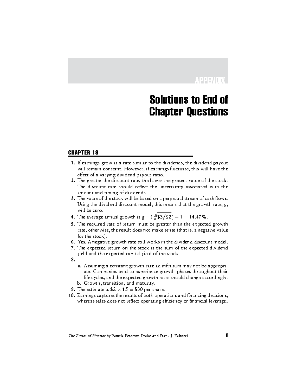 Business Finance - APPENDIX Solutions to End of Chapter Questions ...