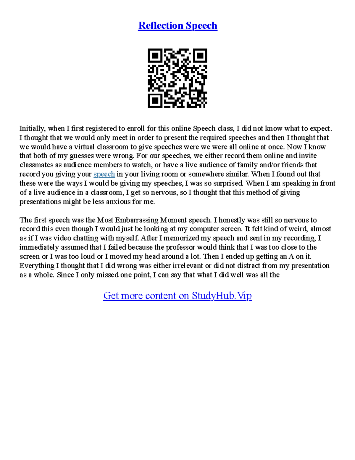 Essay Speech Format - Reflection Speech Initially, when I first ...