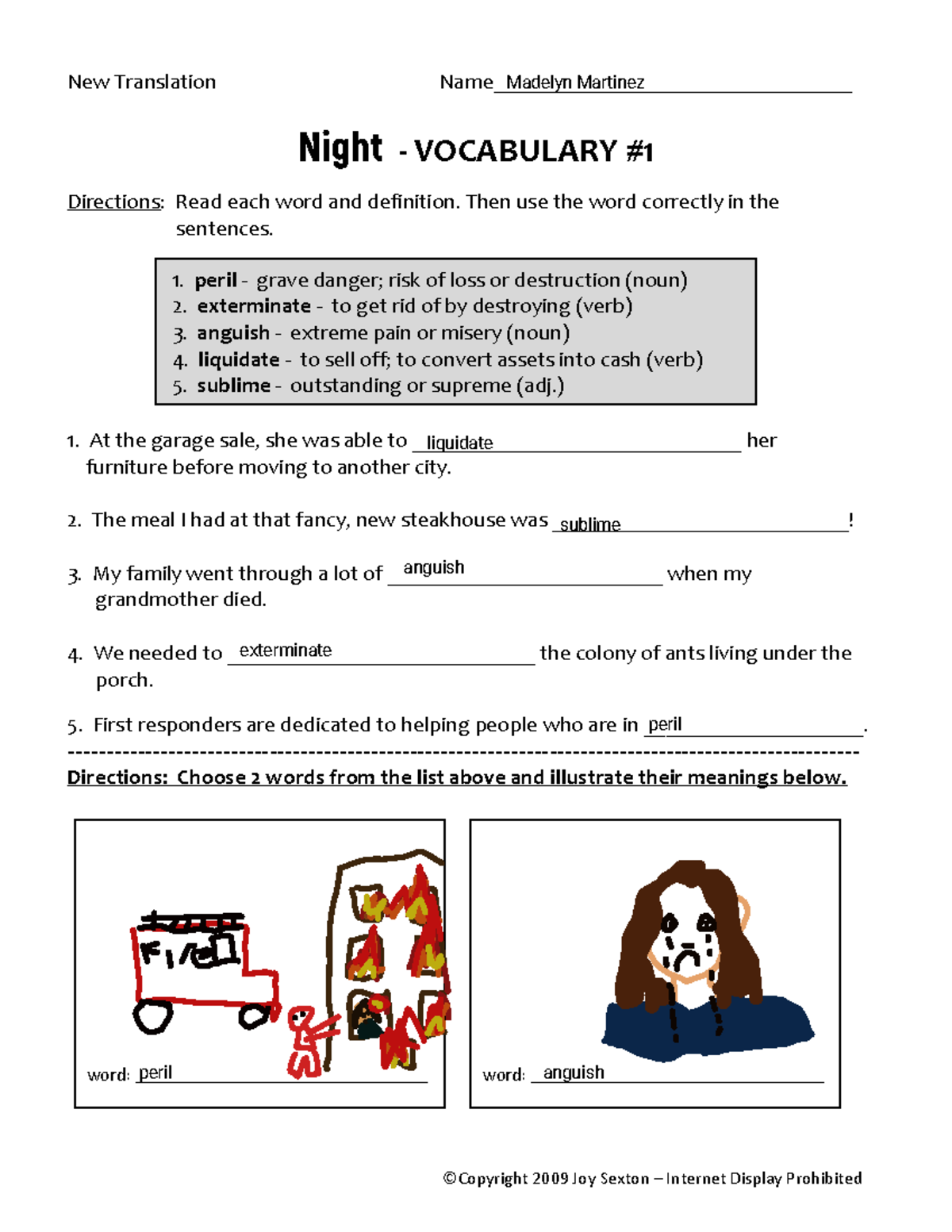 Class+-+Night+Vocab+#1 - ©Copyright 2009 Joy Sexton – Internet Display ...