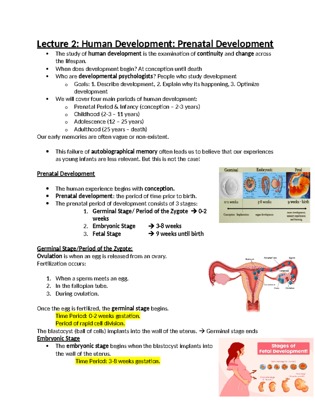 PSYA02 Lecture notes - Lecture 2: Human Development: Prenatal ...