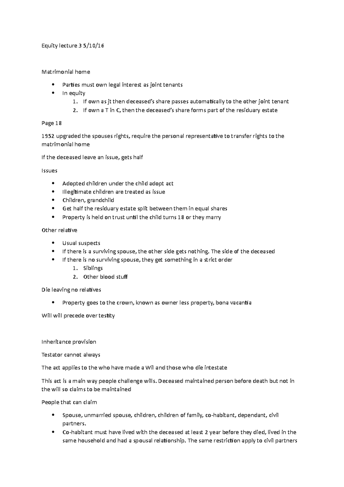 Equity lecture 3 - inheritance provisions - Equity lecture 3 5/10 ...