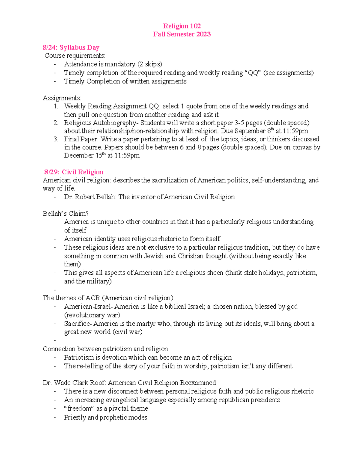 Rel 102 - All lecture notes from all units studied in REL 102 - Fall ...