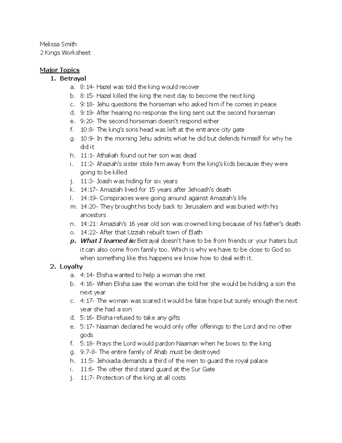 2 Kings W S - Melissa Smith 2 Kings Worksheet Major Topics 1. Betrayal ...