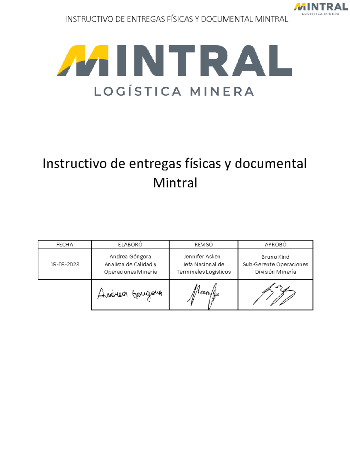Instructivo de entregas físicas y documental Mintral 2023 V5 - Instructivo de entregas físicas y ...