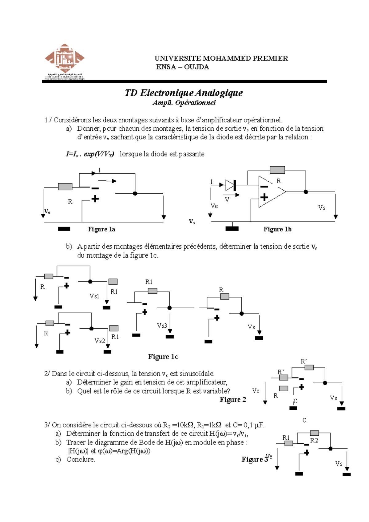 TD Elect AOP Enonce et Cor - I V R Ve Vs R R R R R R Vs Vs Vs3 Vs R’ R Vs Ve R’ C R C Vs Ve R TD ...