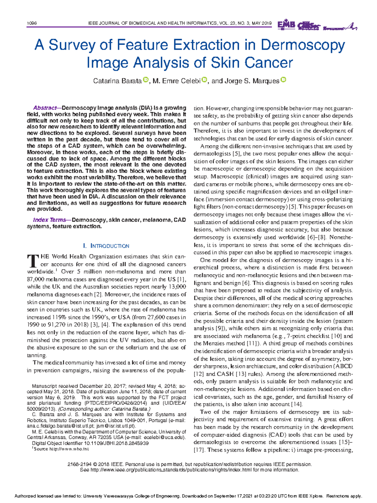 A Survey of Feature Extraction in Dermoscopy Image Analysis of Skin ...