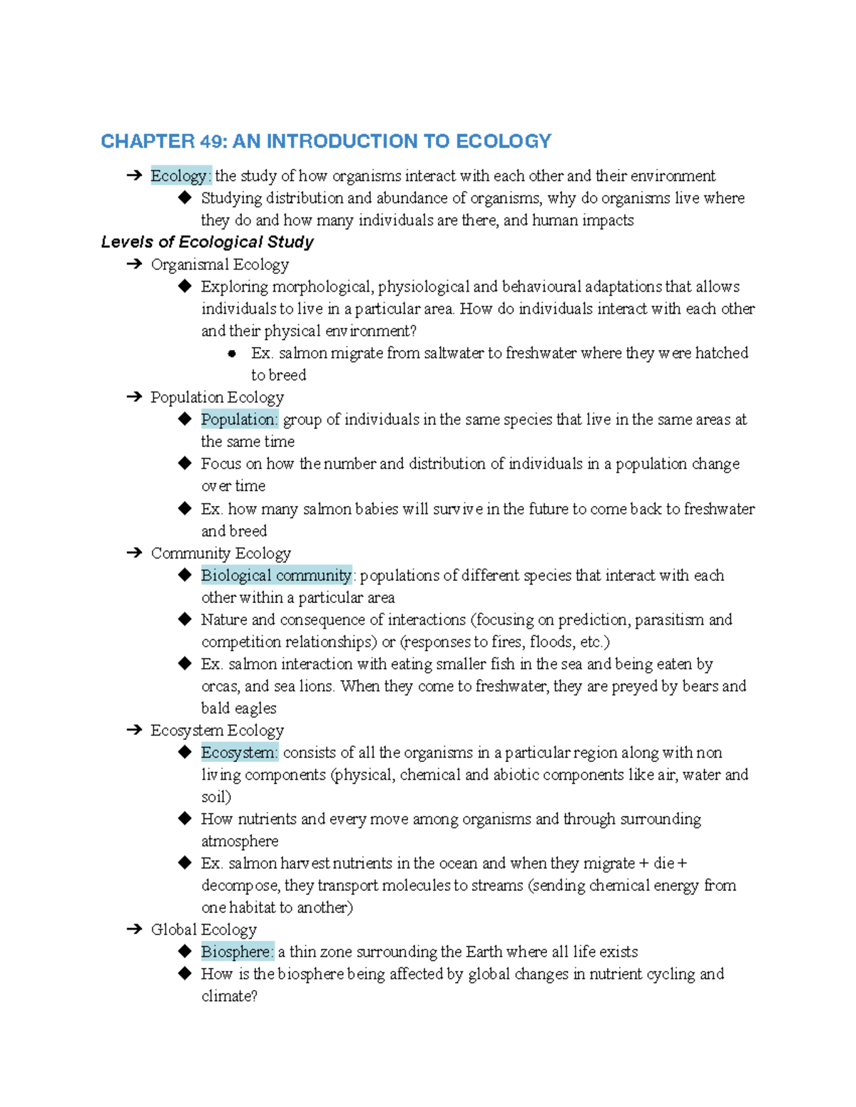 Biology 1M03 Chapter 49 AN Introduction TO Ecology - CHAPTER 49: AN ...