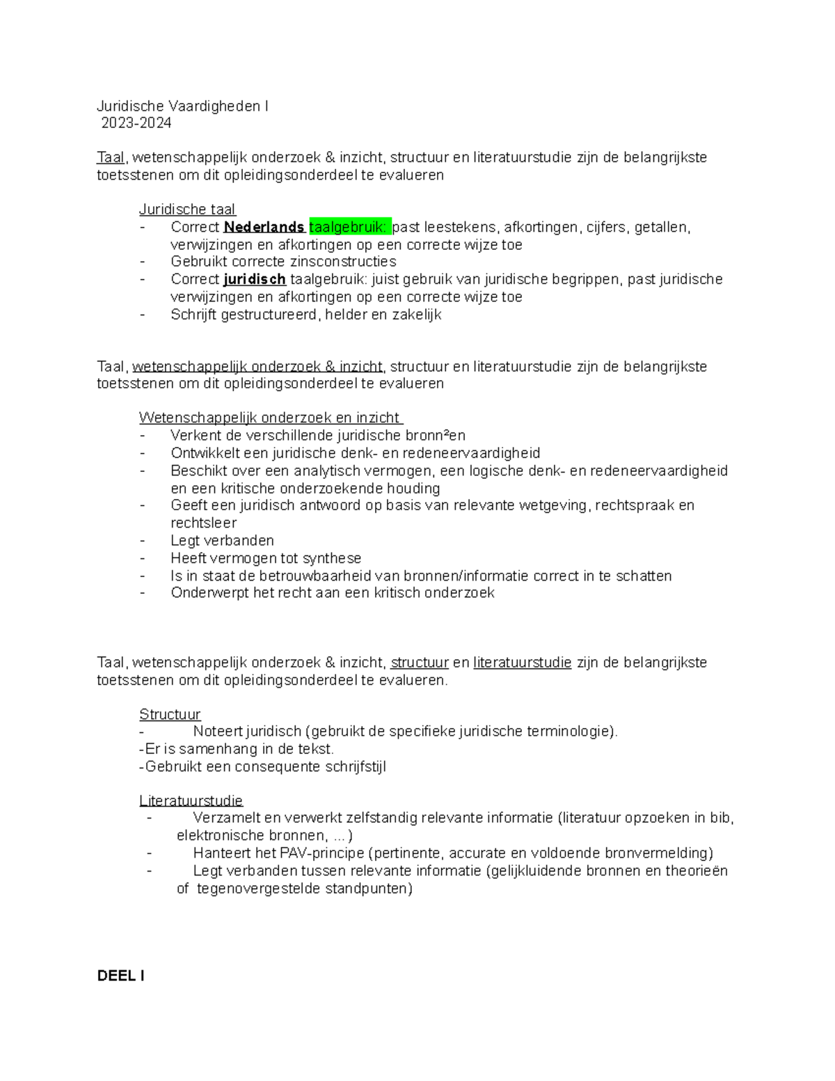 Juridische Vaardigheden I - Juridische Vaardigheden I 2023- Taal ...