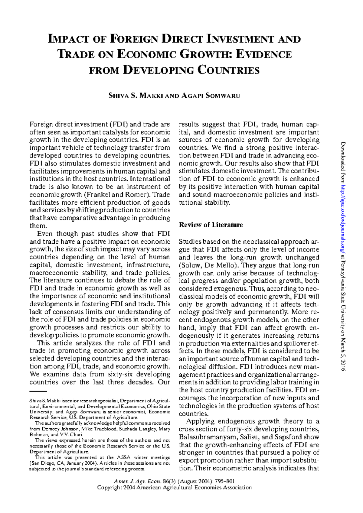 Document - IMPACT OF FOREIGN DIRECT INVESTMENT AND TRADE ON ECONOMIC ...
