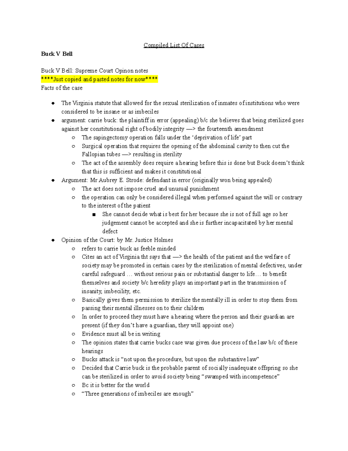 Compiled list of cases - A summary of each case that is discussed ...