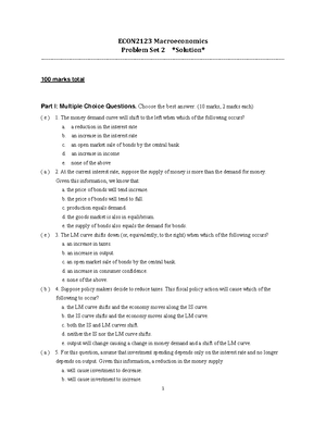 ECON 2123 - ECON 2123: Macroeconomics Problem Set 3 Instructor: Fei DING 1 Problem Set 3 - Studocu