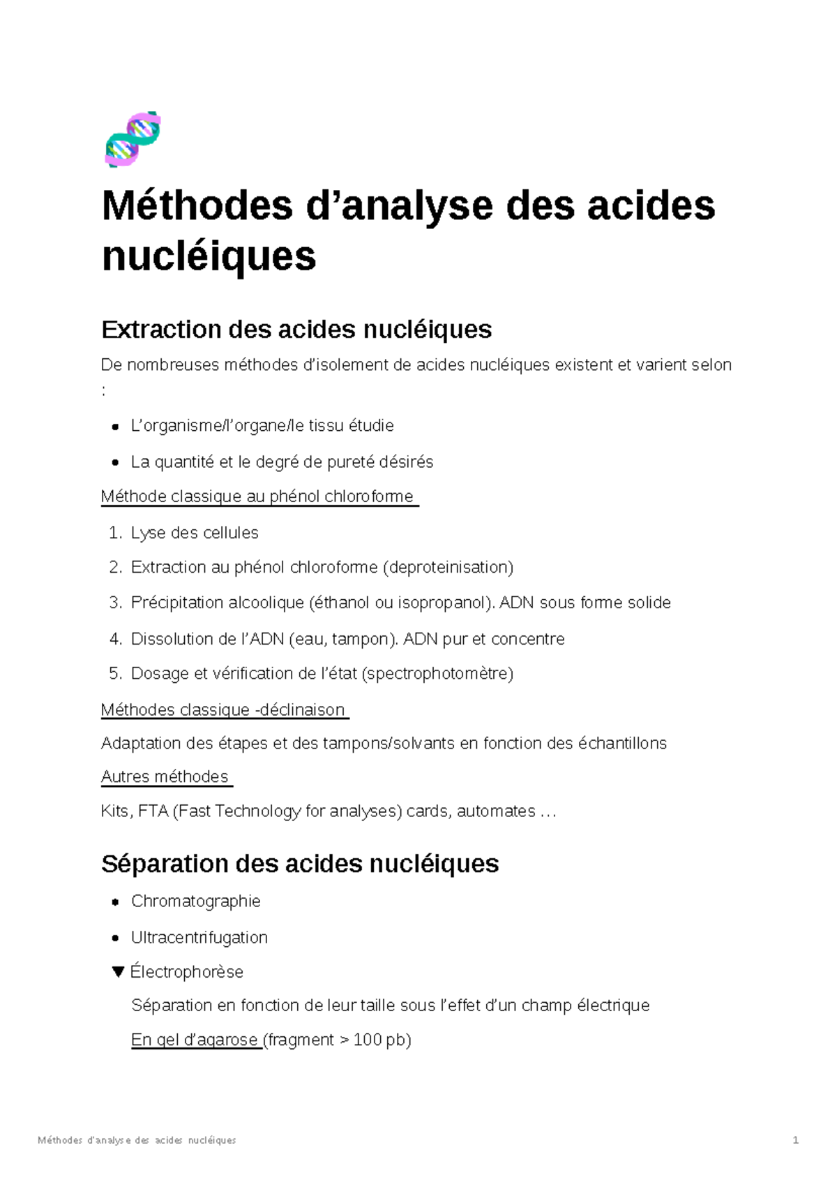 Méthodes d’analyse des acides nucléiques - Méthodes d’analyse des ...