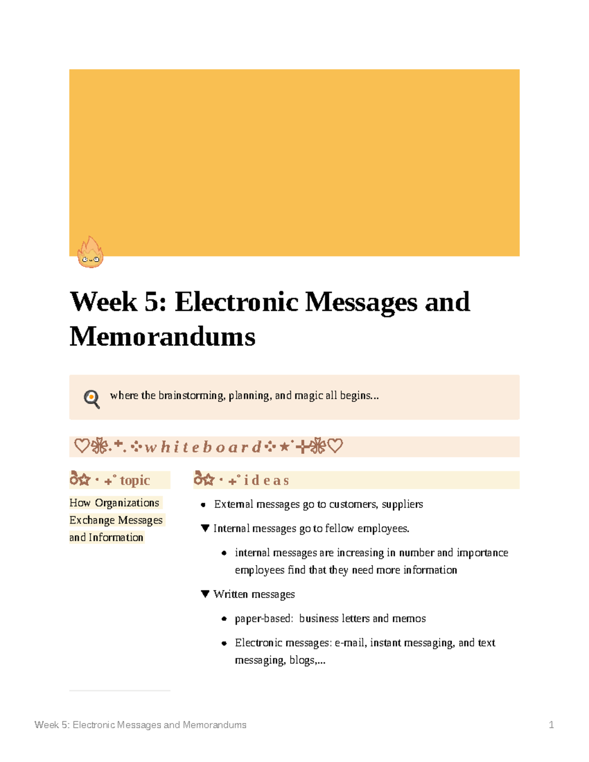 Week 5 Electronic Messages and Memorandums - .. ♡ ˖ ⁺. ༶ w h i t e b o ...
