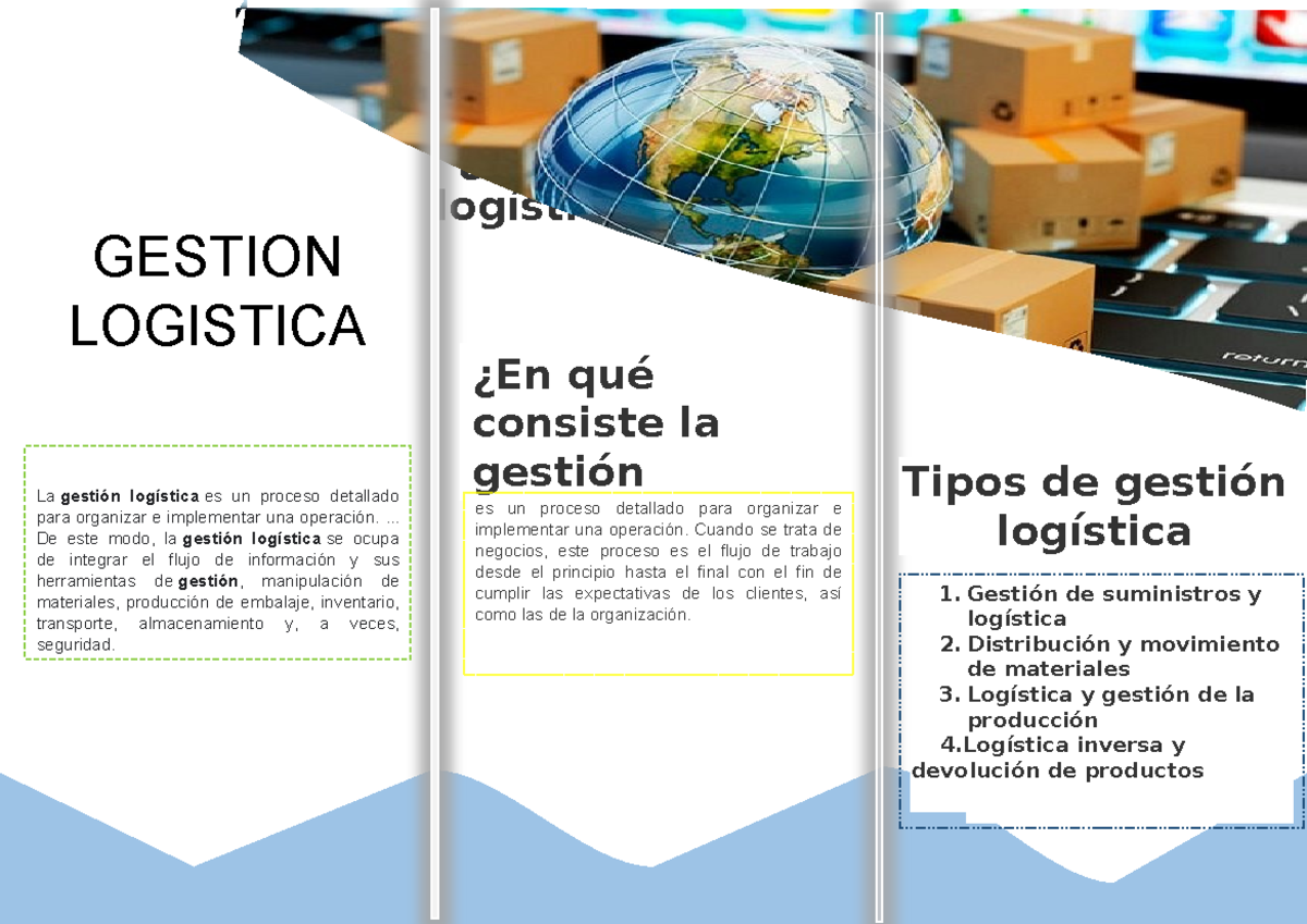 Triptico Ofimatica - ¿En qué consiste la gestión logística? La gestión logística es un proceso ...