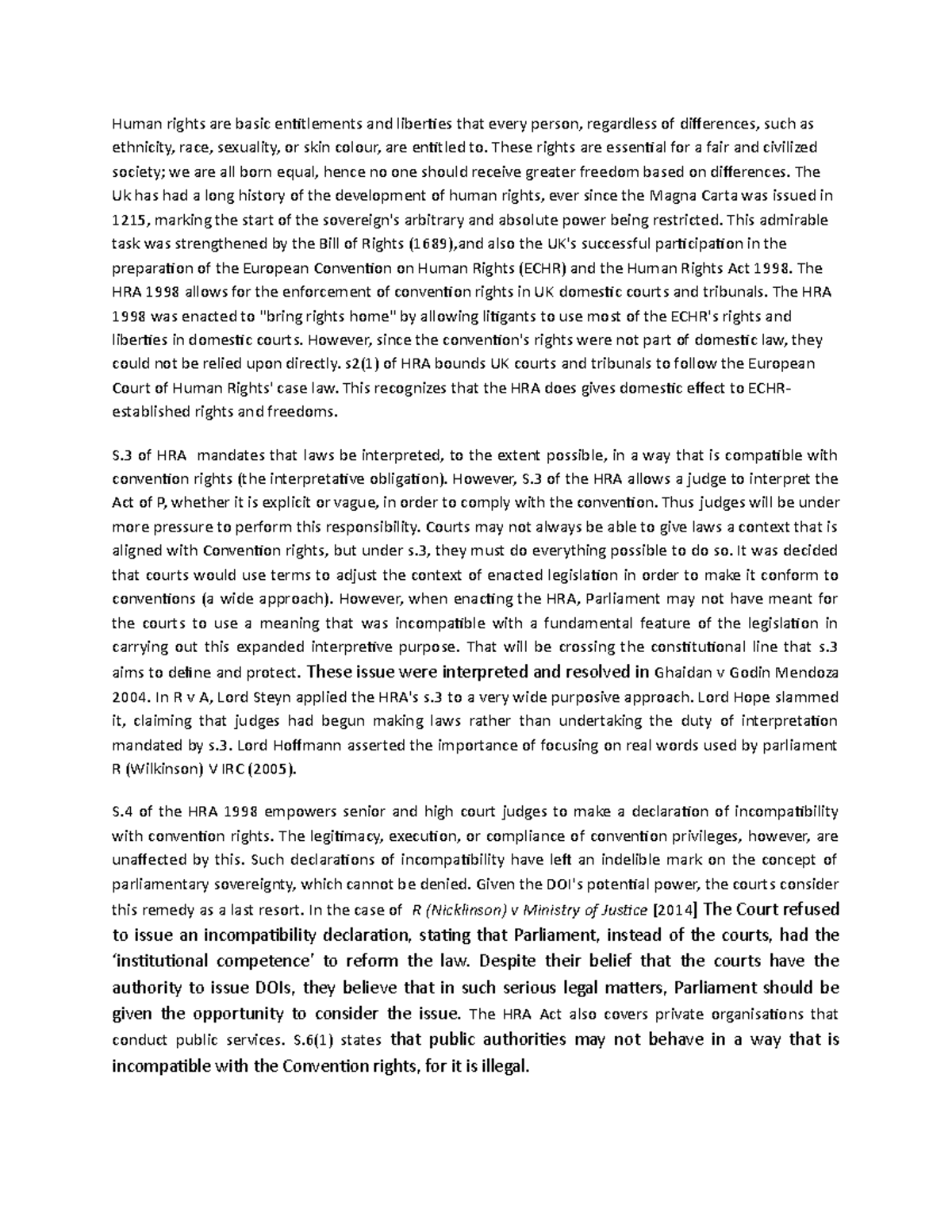 Human rights Act 1998 - Human rights are basic entitlements and ...