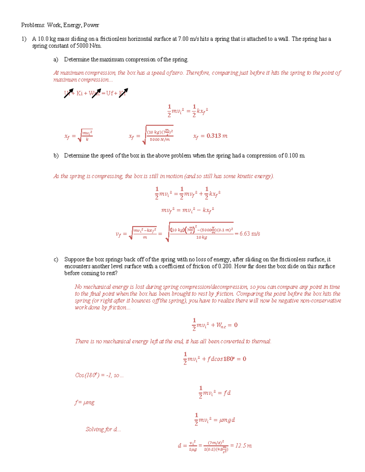 Work energy power Problems 2 solutions 2 - Problems: Work, Energy ...