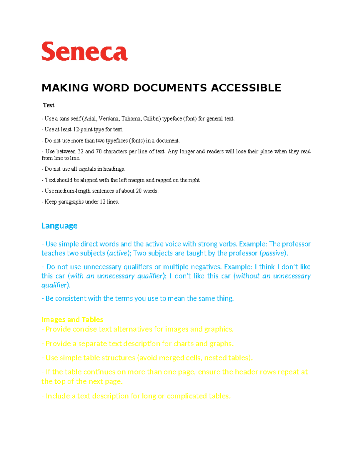 Accessibledesignexercises - MAKING WORD DOCUMENTS ACCESSIBLE Text Use a sans serif (Arial ...