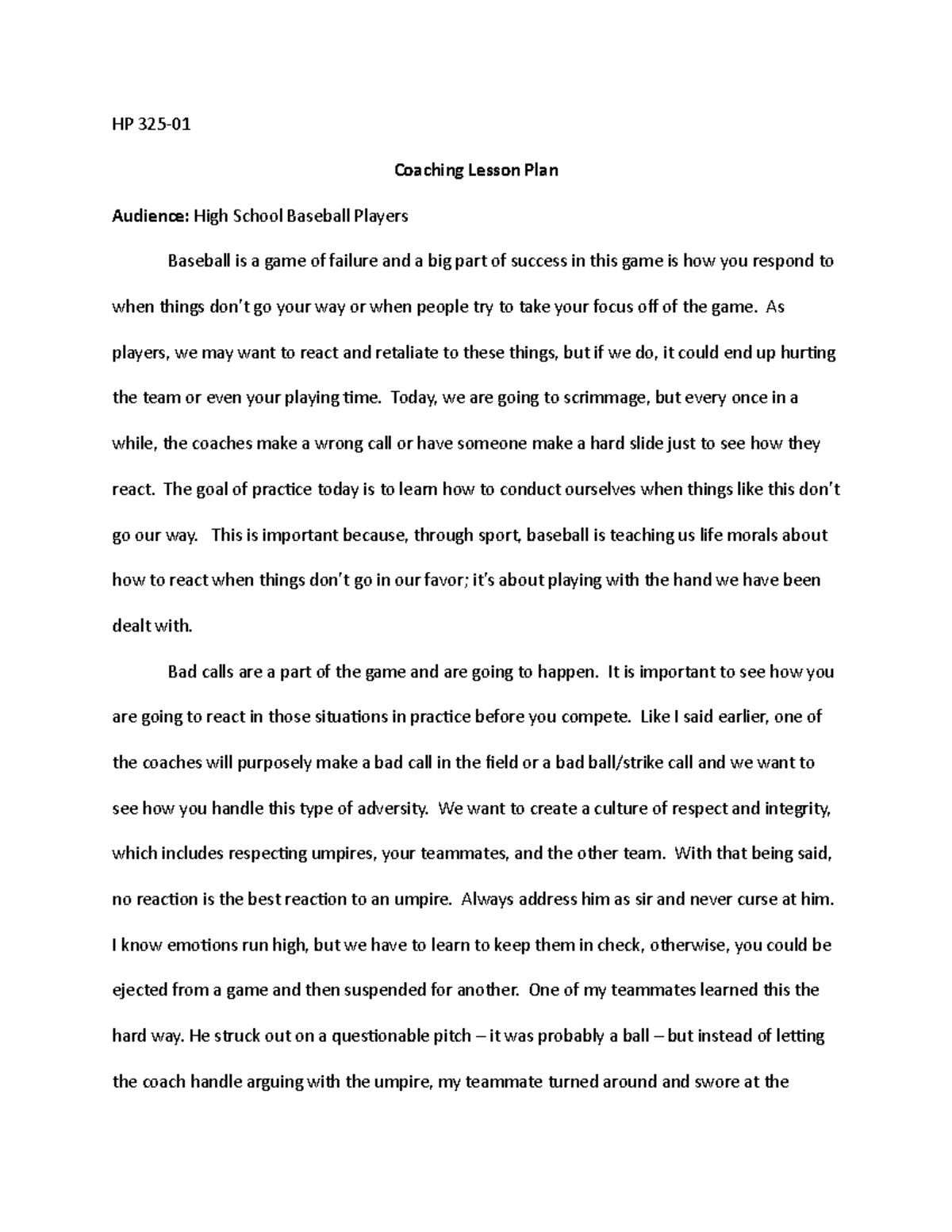 Coaching Lesson Plan - how I would coach a certain age group in ...