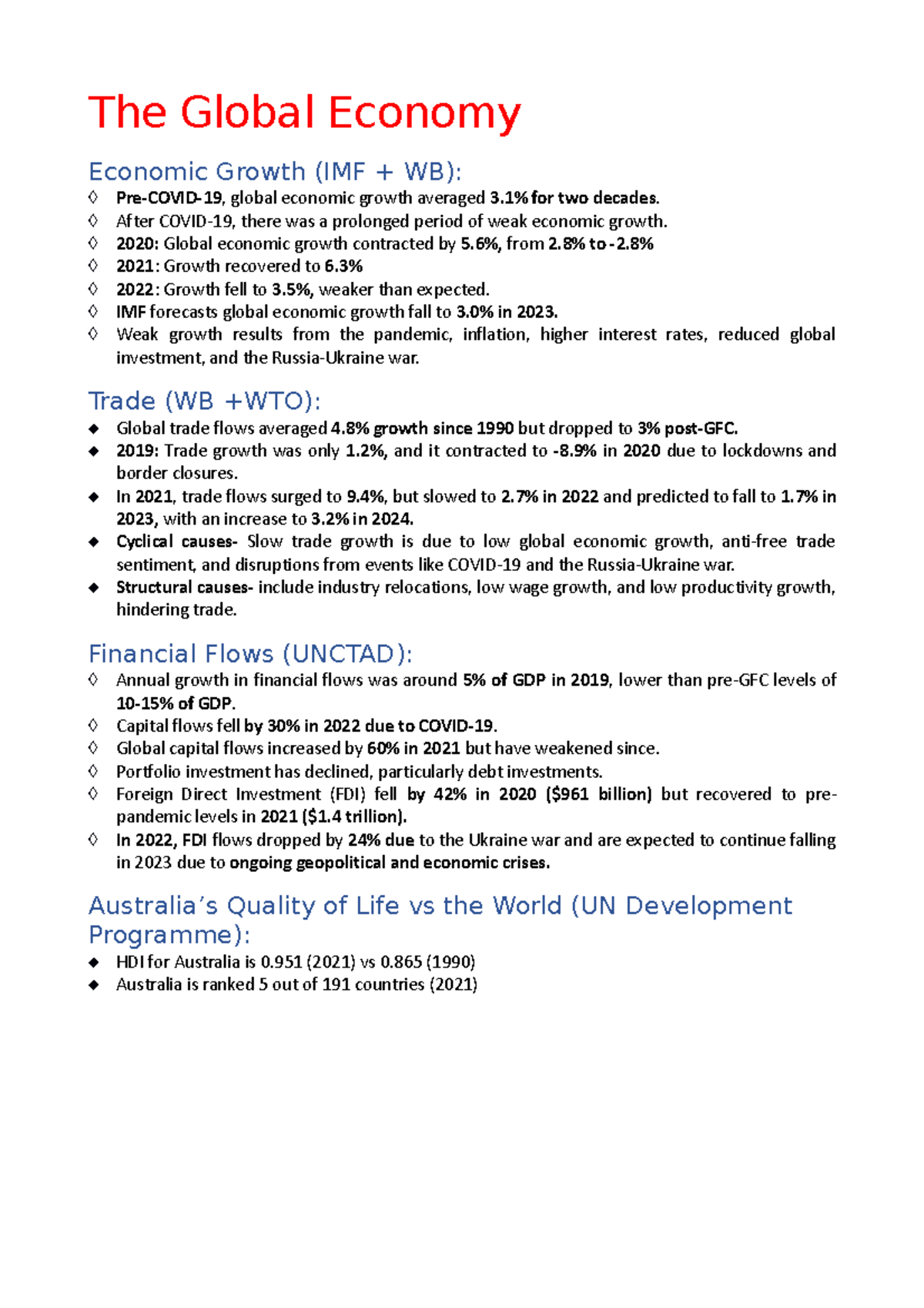 Summary Eco Stats - The Global Economy Economic Growth (IMF + WB): Pre ...