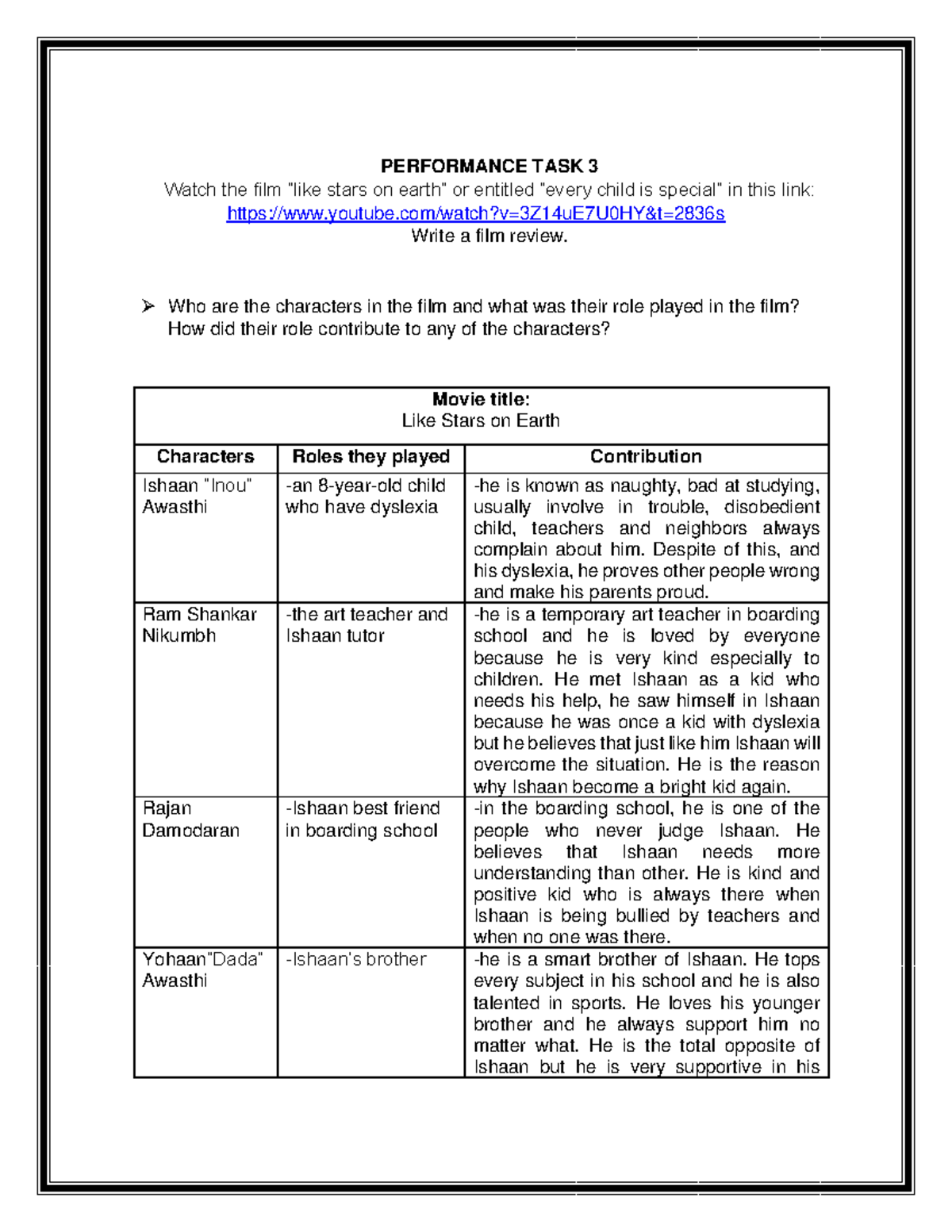 PERSONALITY DEVELOPMENT AND SOCIALLY RESPONSIBLE Performance Task 3 ...