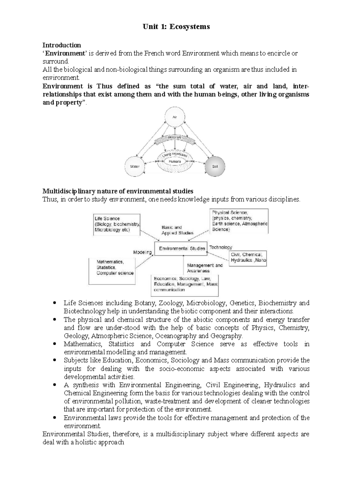 Environmental Science - Unit 1: Ecosystems Introduction ‘ Environment ...