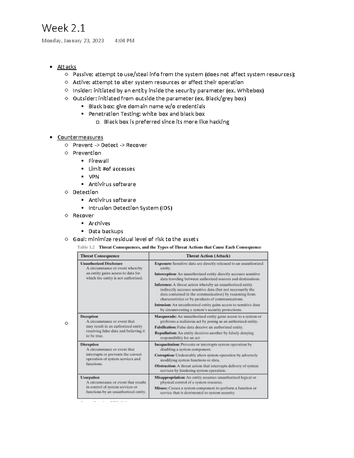 Week2 - Notes - Attacks Passive: attempt to use/steal info from the ...