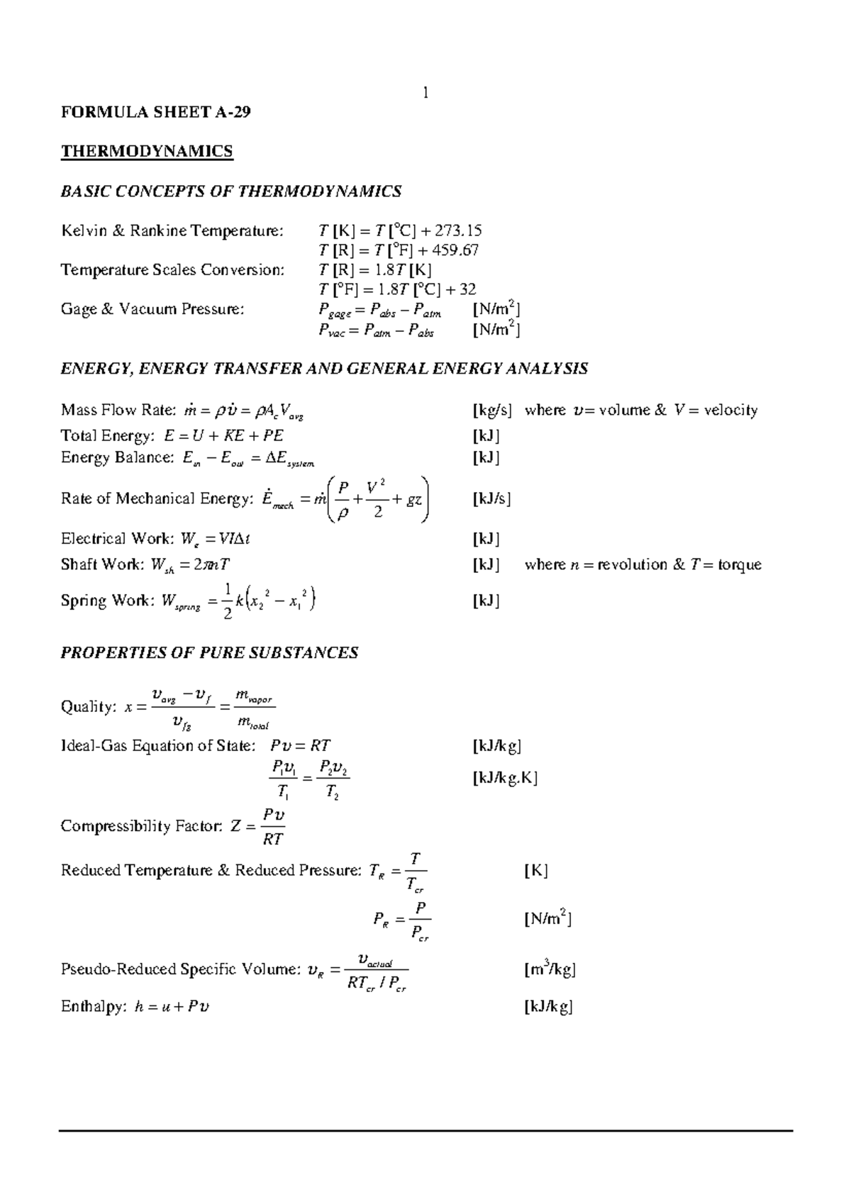 01 Formula - 1 FORMULA SHEET THERMODYNAMICS BASIC CONCEPTS OF ...