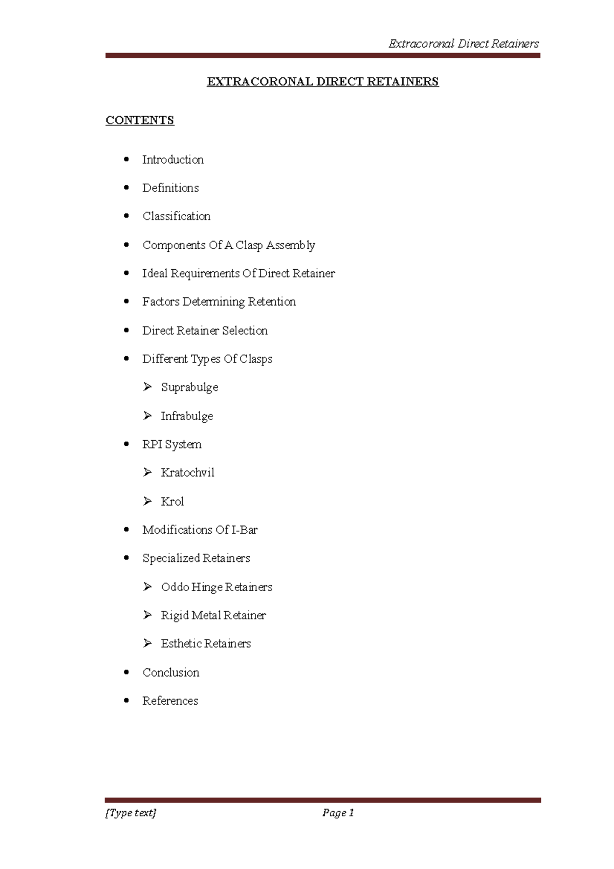 Extracoronal direct retainers - EXTRACORONAL DIRECT RETAINERS CONTENTS ...