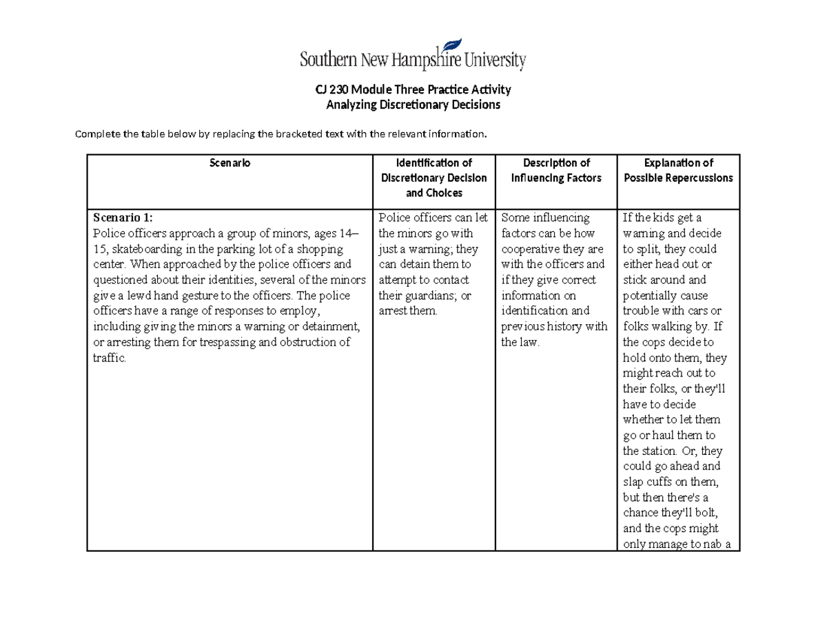 CJ 230 Module Three Practice Activity - CJ 230 Module Three Practice ...