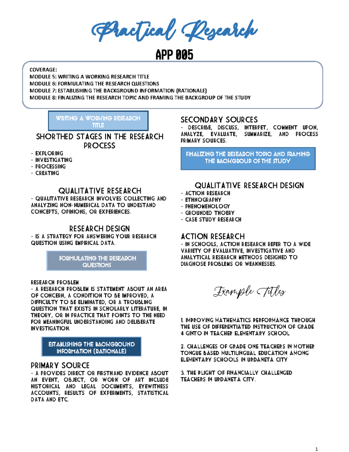 APP005 Reviewers M5-8 - Lecture notes - Practical Research APP 005 1 ...