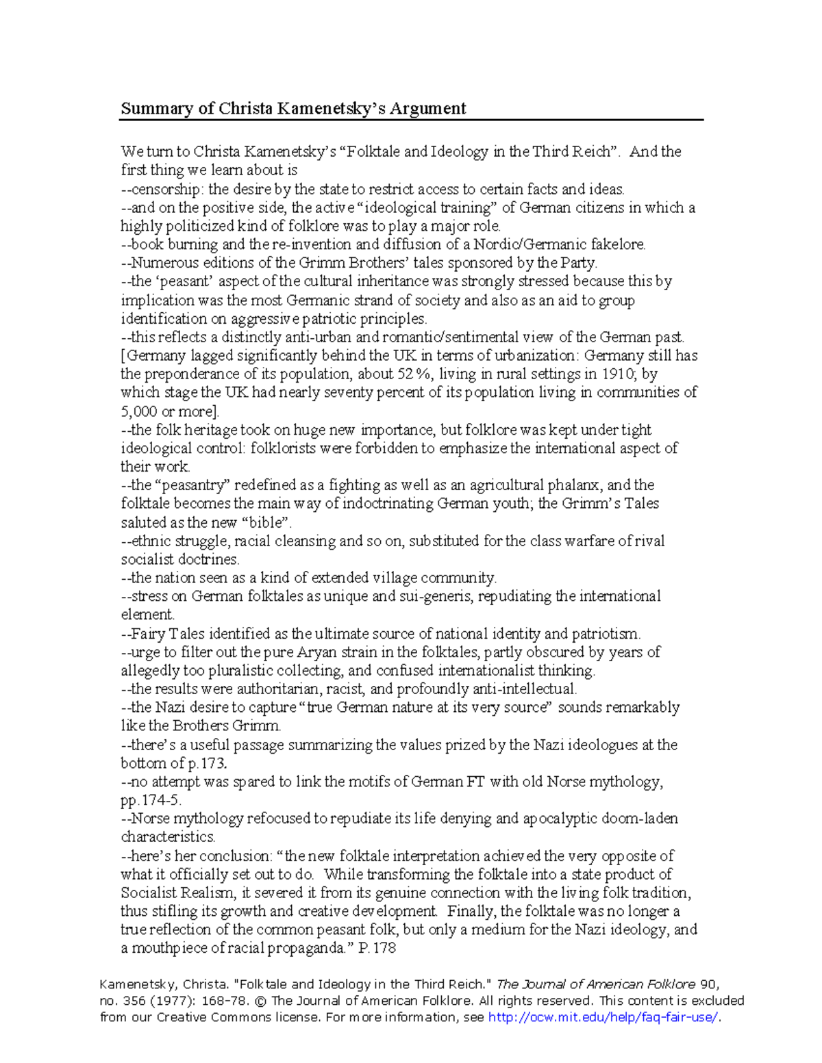 21L.430F15 Summary of Christa Kamenetsky’s Argument E13 - Summary of Christa Kamenetsky’s ...