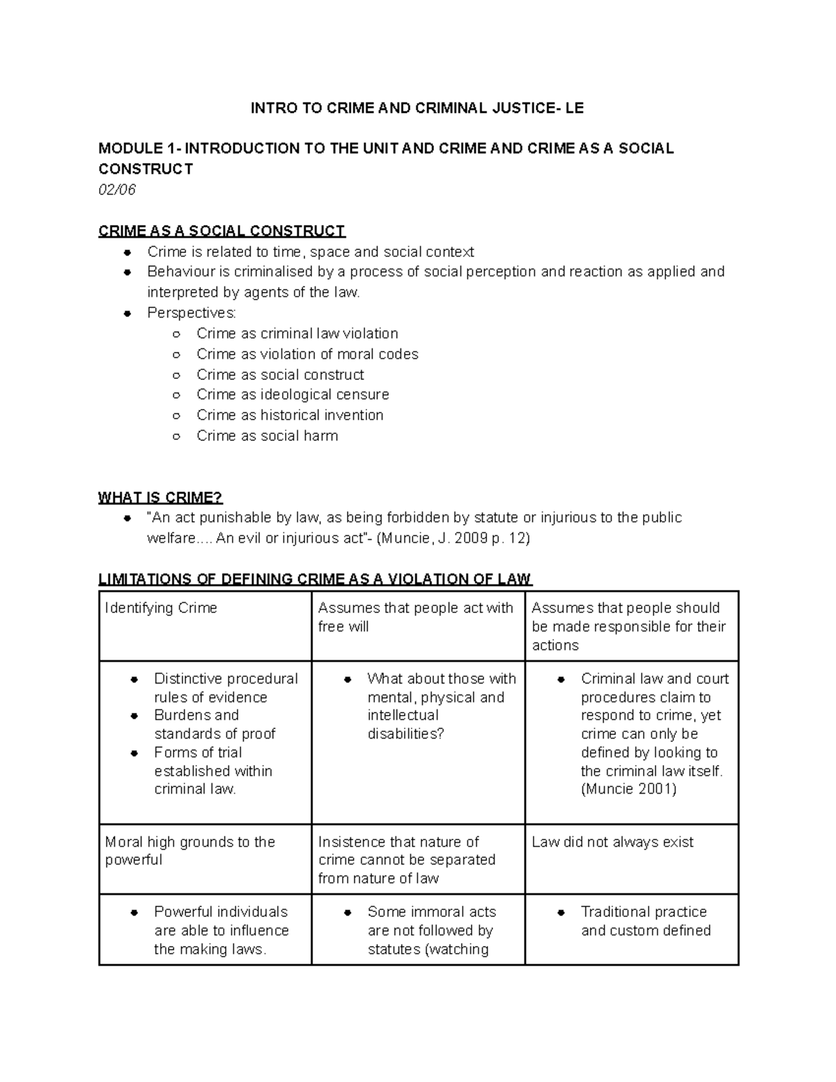 Intro TO Crime AND Criminal Justice- LE Notes - INTRO TO CRIME AND ...