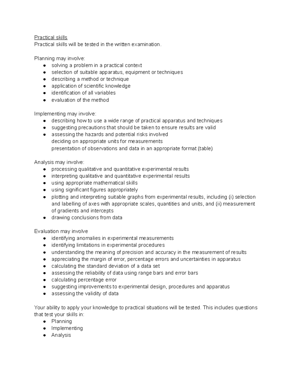 Module 1 - Practical skills Practical skills will be tested in the ...