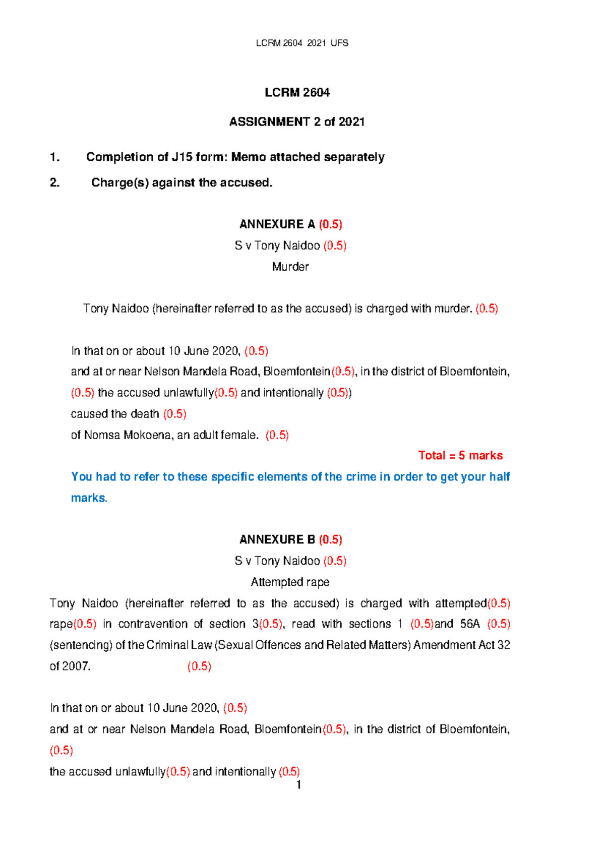 21 LCRM2604 Assigment 2 Memo ZBF - LCRM 2604 ASSIGNMENT 2 of 2021 ...